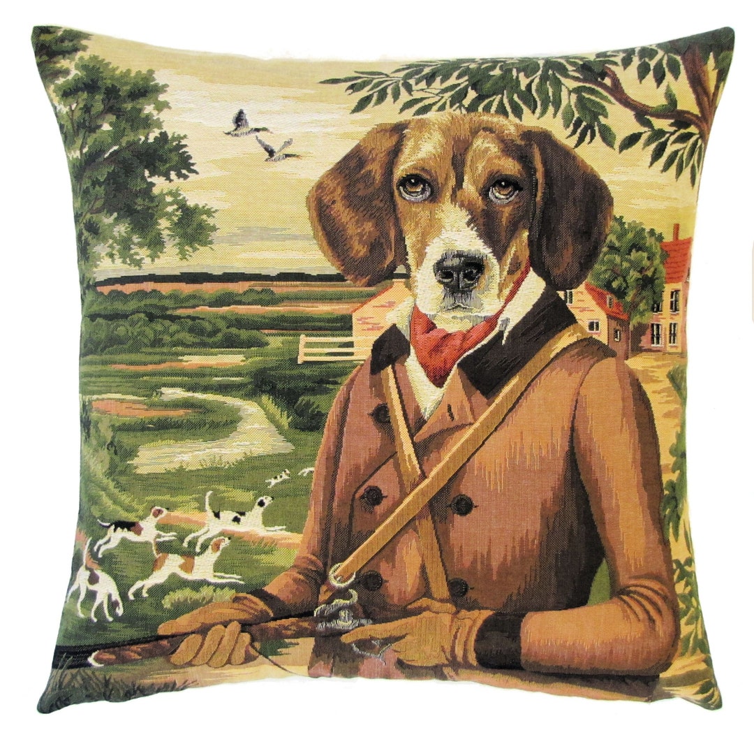 Beagle Pillow Cover - Forest Dog Decor - Beagle Foxhunting Pillow ...