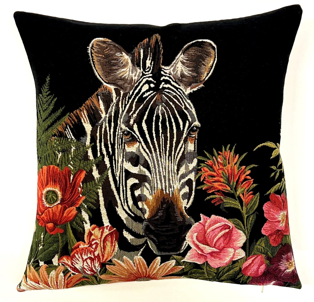Animal Pillow Cover Zebra Throw Pillow Tapestry Cushion Cover Zebra Gift Tropical Decor Flower ...