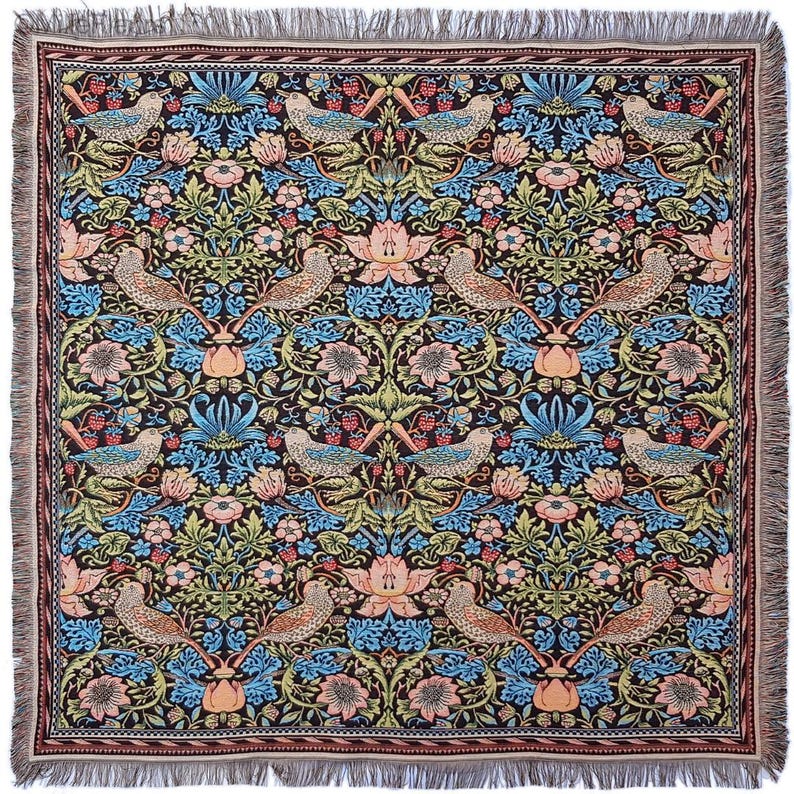 William Morris Strawberry Thief Tapestry Throw - Belgian Cotton 56x56 ...