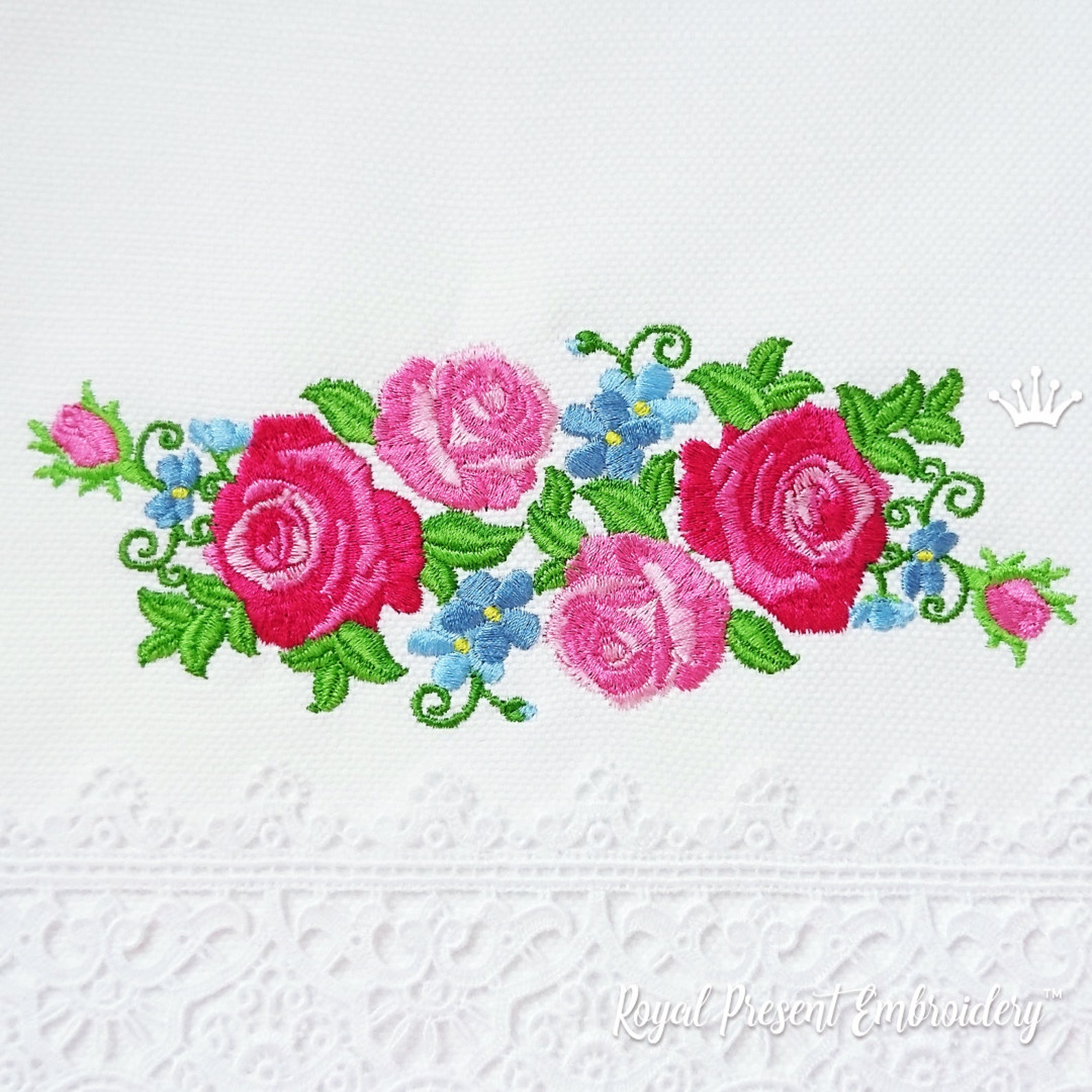Border Machine Embroidery Design Pink Roses - 2 Sizes - Etsy
