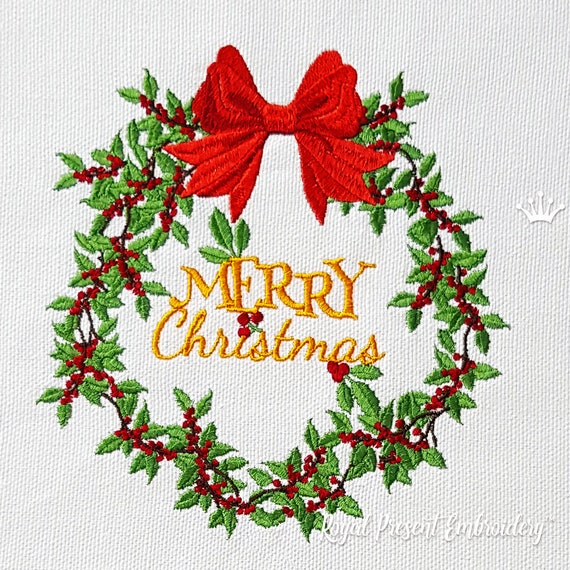 Christmas Mistletoe Wreath Machine Embroidery Design 4 Sizes - Etsy