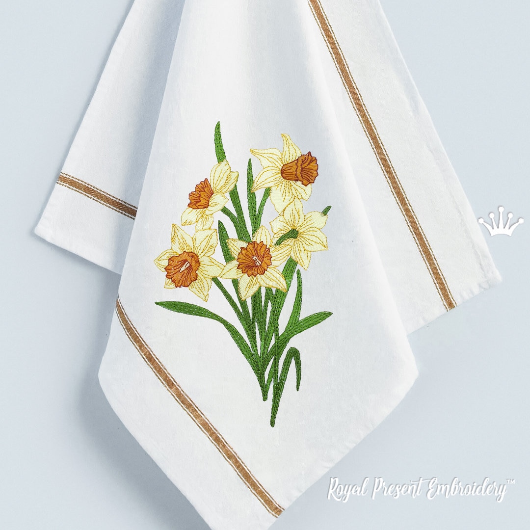 Daffodils Bouquet Light Stitching Machine Embroidery Design - 5 Sizes ...