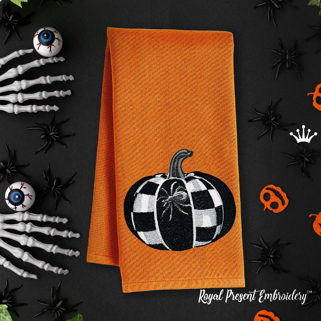Checkered Pumpkin With Spider Machine Embroidery Design - 3 Sizes - Etsy
