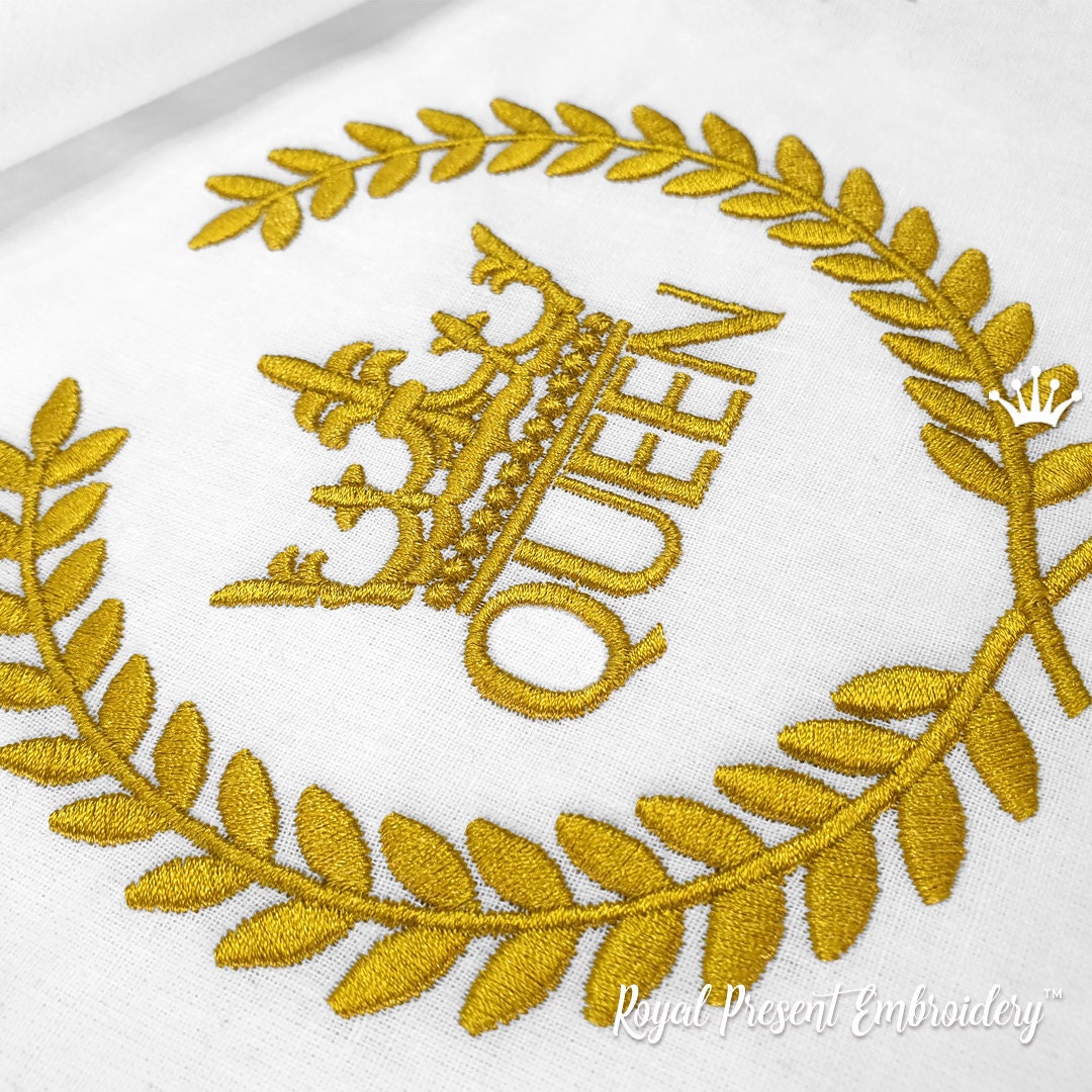 Inscription Queen With a Crown in a Wreath Machine Embroidery Design ...
