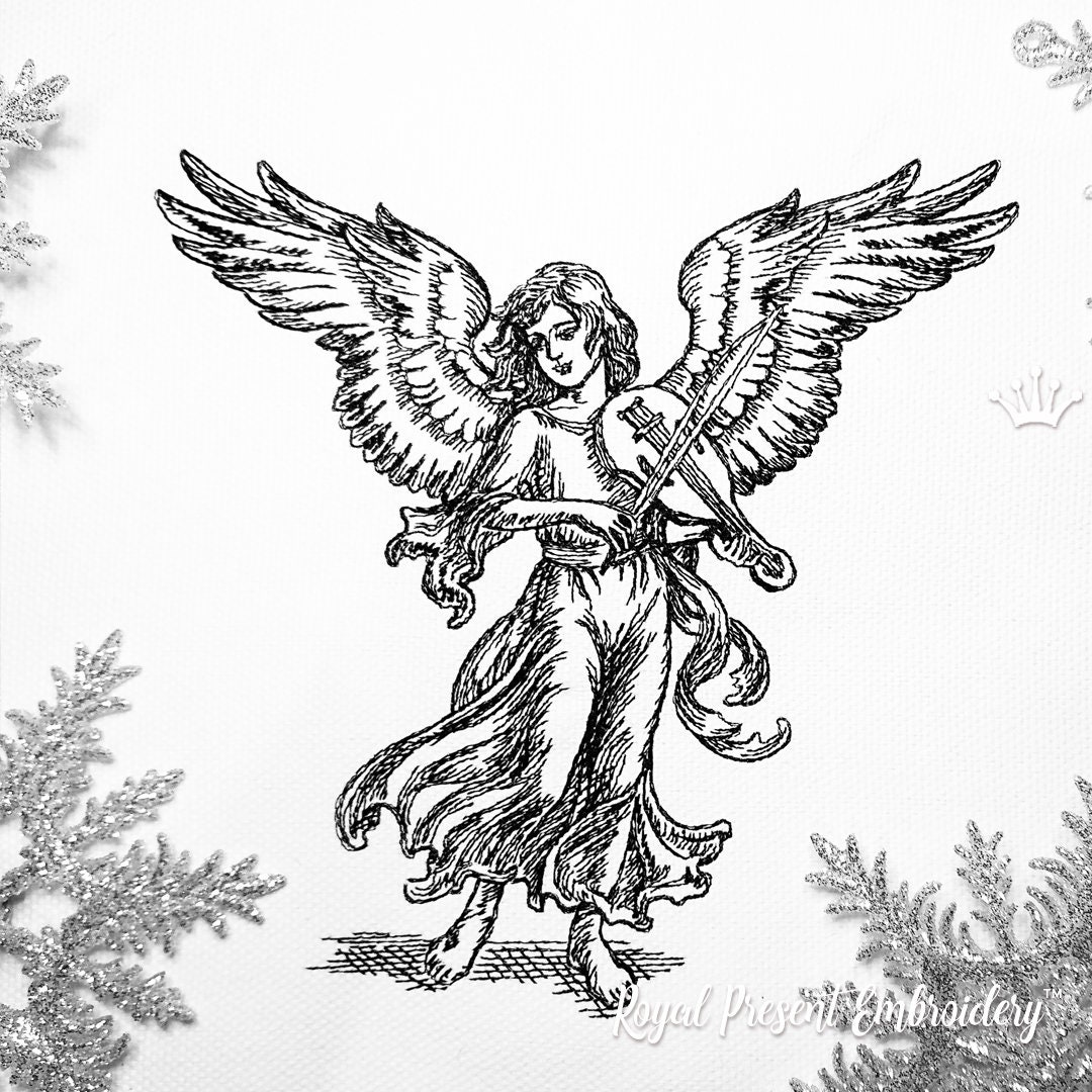 Christmas Angel With Violin Machine Embroidery Design - Etsy
