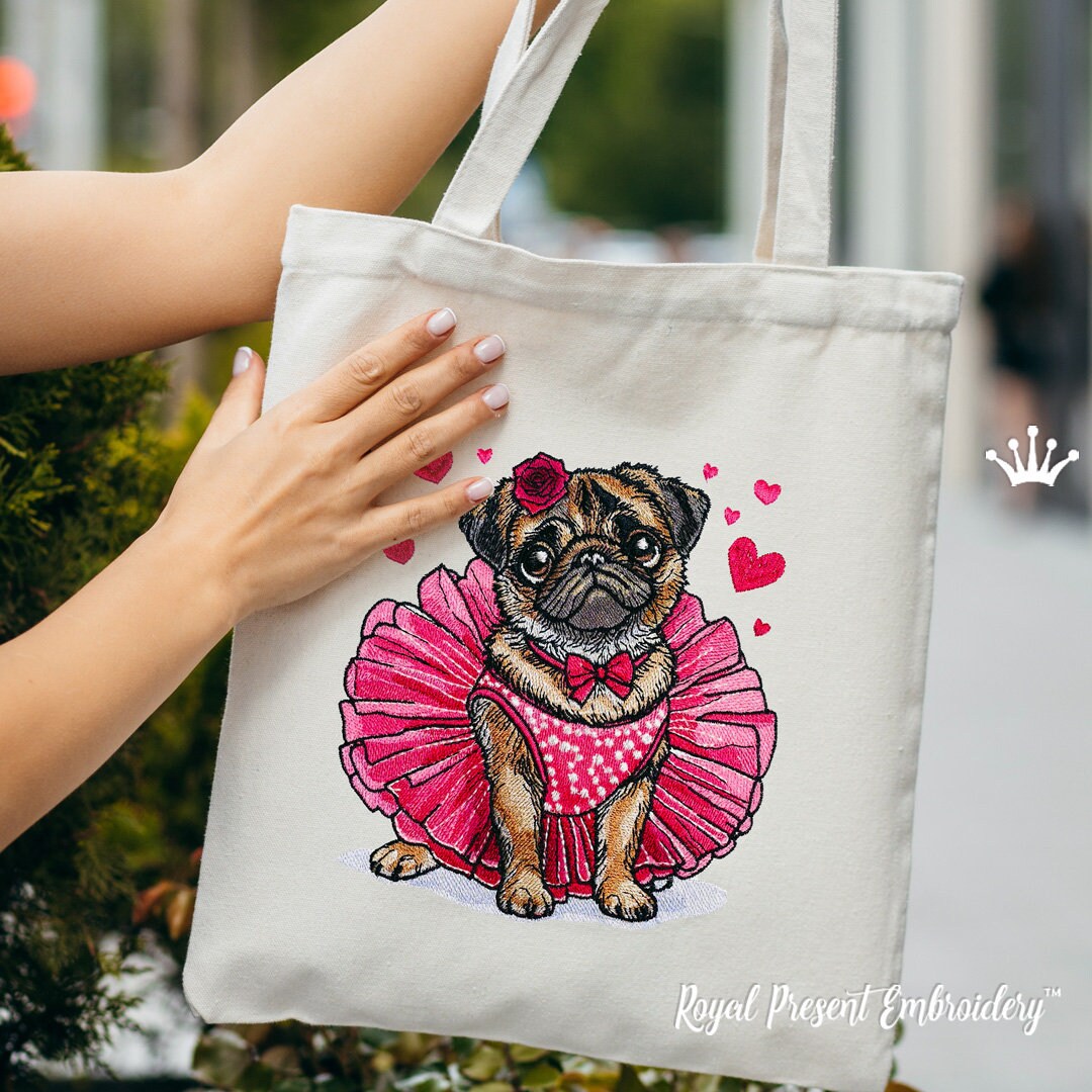 Pug Valentin Girl Mega Machine Embroidery Design - 4 Sizes - Etsy
