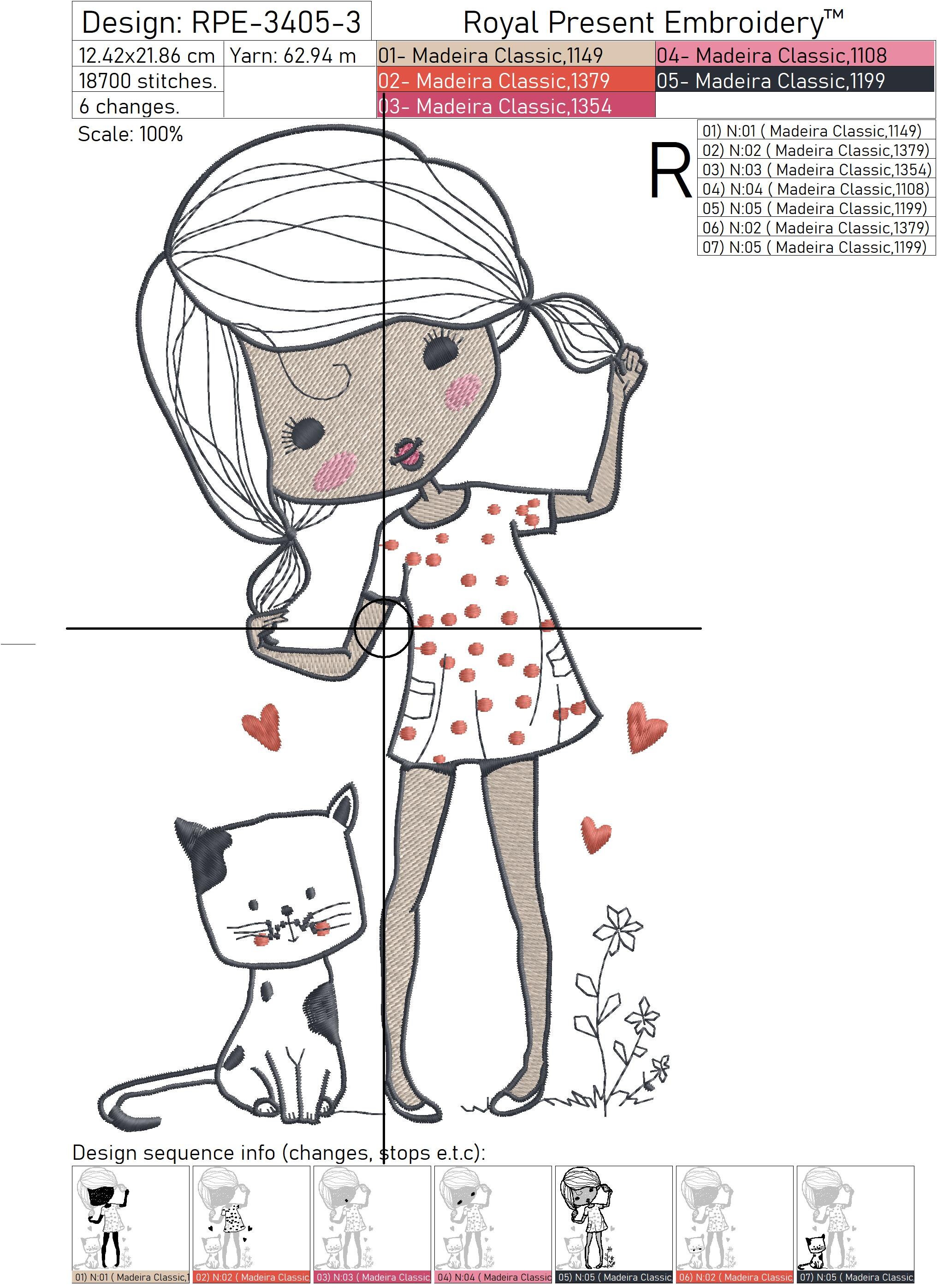Cute Girl With a Kitten Machine Embroidery Design 5 Sizes - Etsy