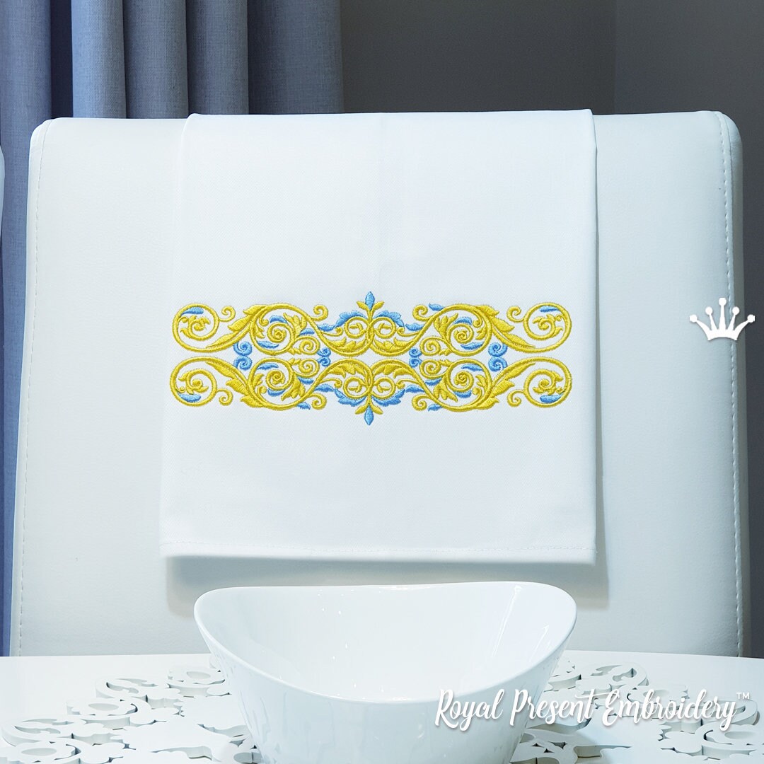 Border Gold and Blue Machine Embroidery Design - 5 Sizes - Etsy