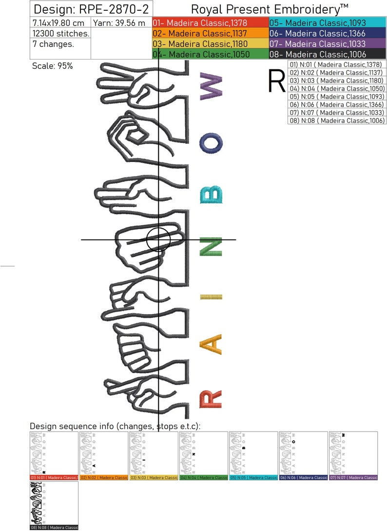 Sign Language Rainbow Lettering Machine Embroidery Design 7 | Etsy
