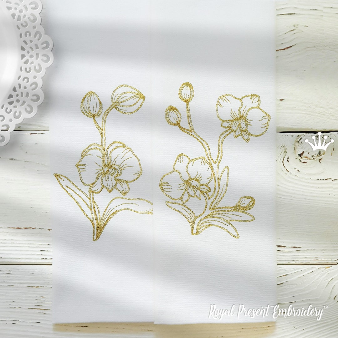 Contour Orchids Set of Machine Embroidery Designs - 4 Sizes - Etsy