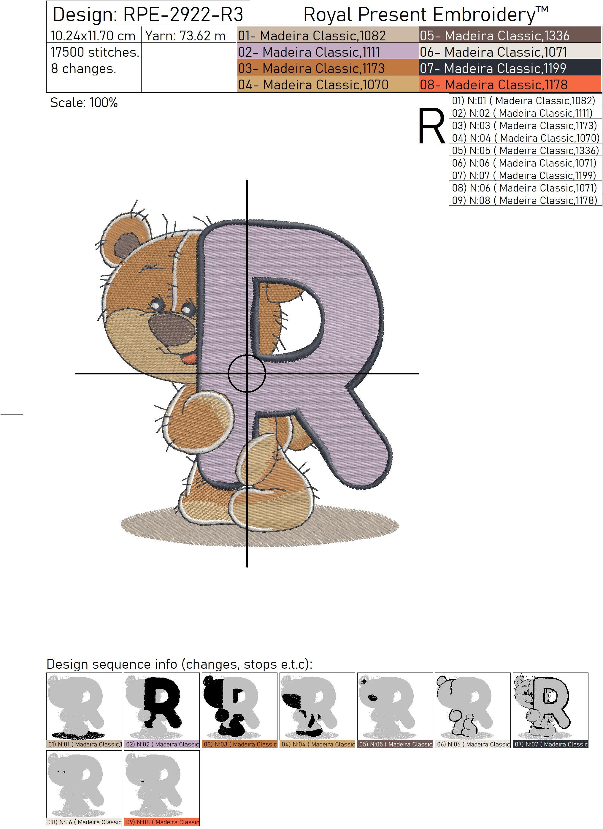 Teddy Bear Letter R Machine Embroidery Design - 4 Sizes - Etsy