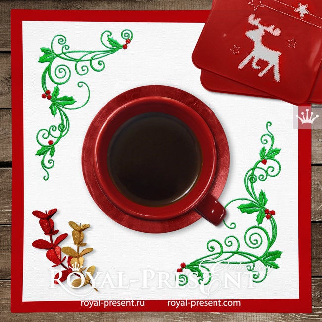 Christmas Corner With Holly Design for Machine Embroidery 6 | Etsy