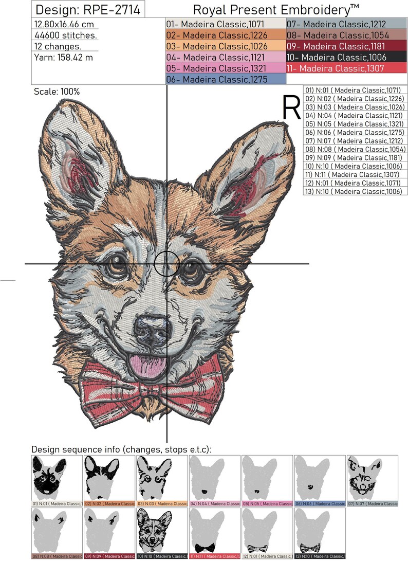 Portrait Puppy Corgi Machine Embroidery Design 3 Sizes | Etsy