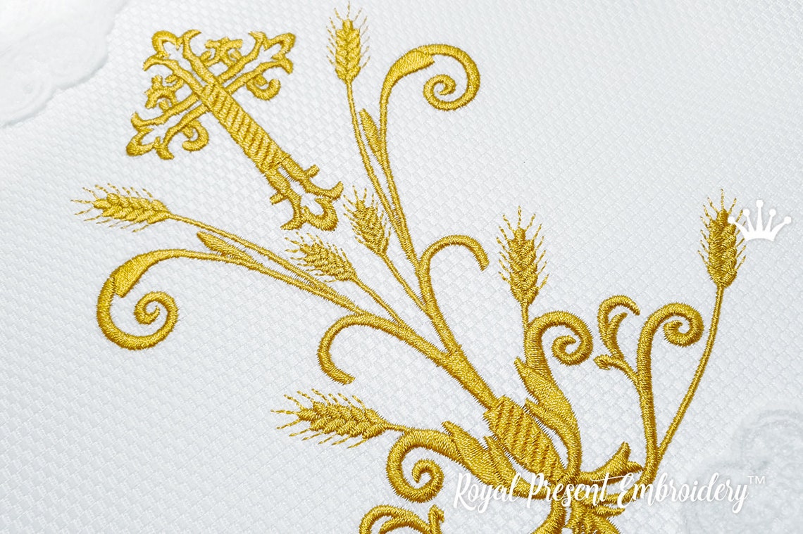Cross With Wheat Ornament Machine Embroidery Design - 3 Sizes - Etsy