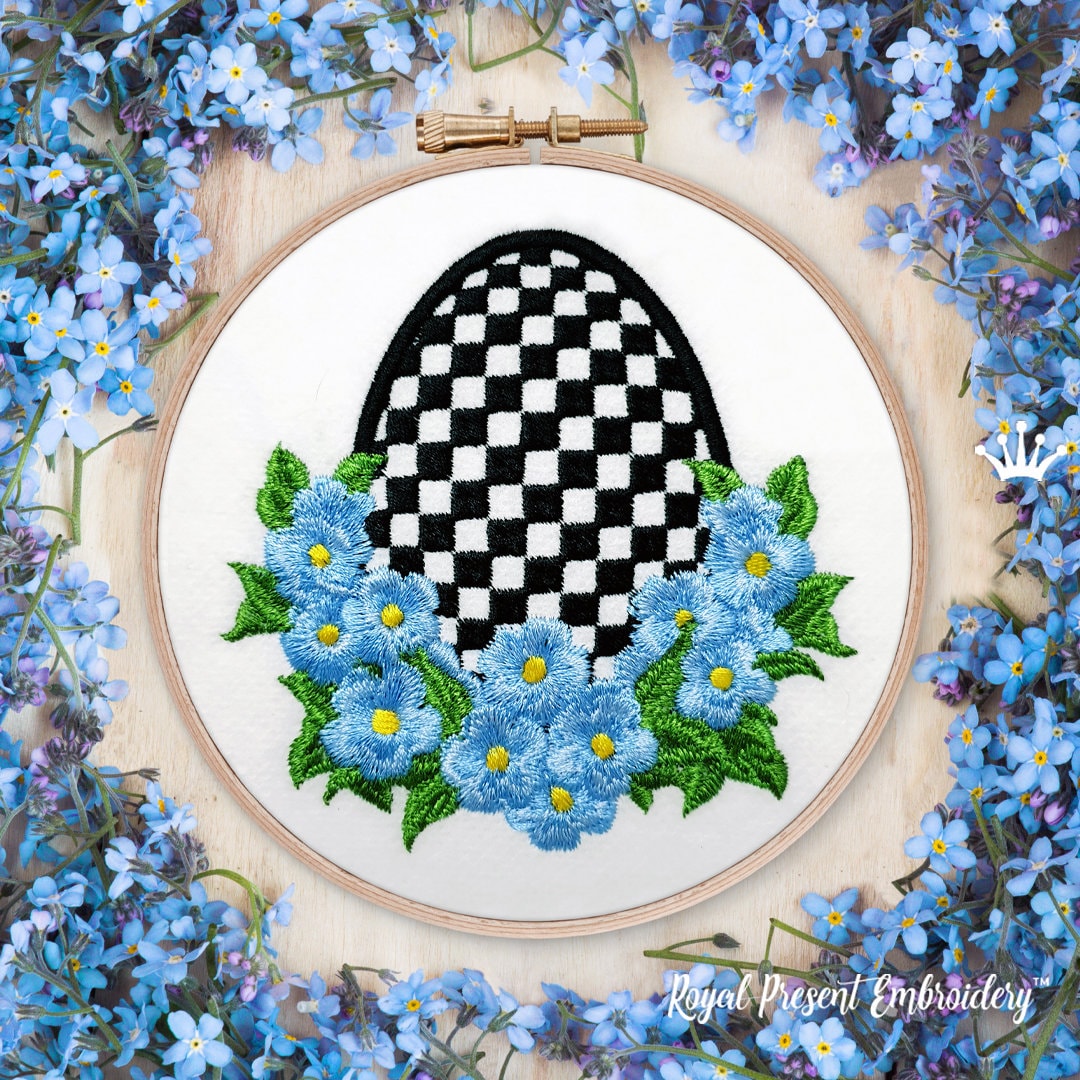 Checkered Egg With Forget-me-nots Applique Machine Embroidery Design ...