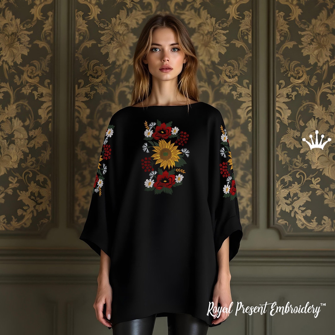 Folk Machine Embroidery Design Poppies and Flowers - Etsy