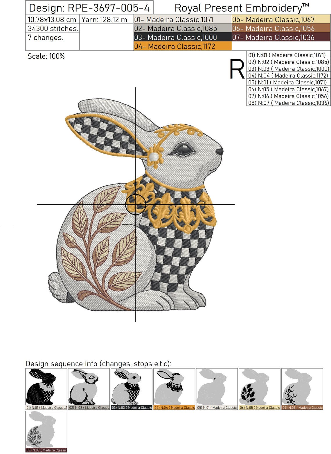 Checkered Rabbit Baroque Small Machine Embroidery Design - 4 Sizes - Etsy