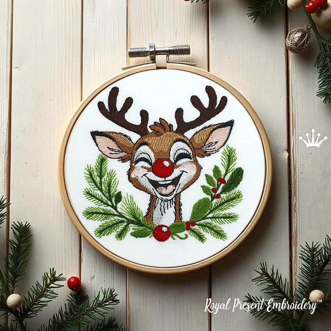 Rudolph the Reindeer Machine Embroidery Design - 3 Sizes - Etsy