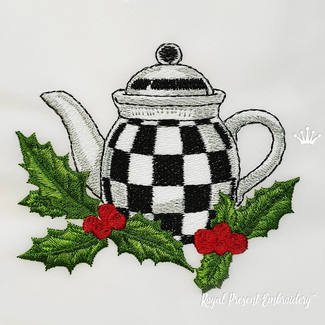 Christmas Checkered Teapot Small Machine Embroidery Design - Etsy