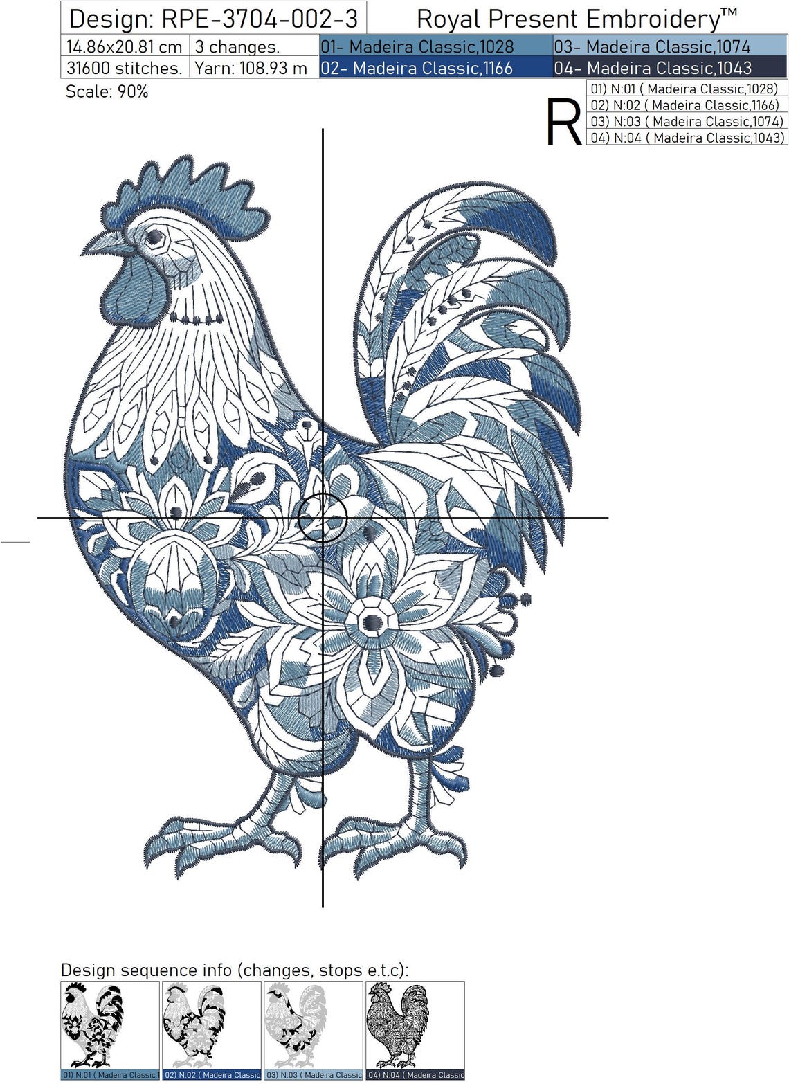 Delft Blue Rooster Machine Embroidery Design - 4 Sizes - Etsy