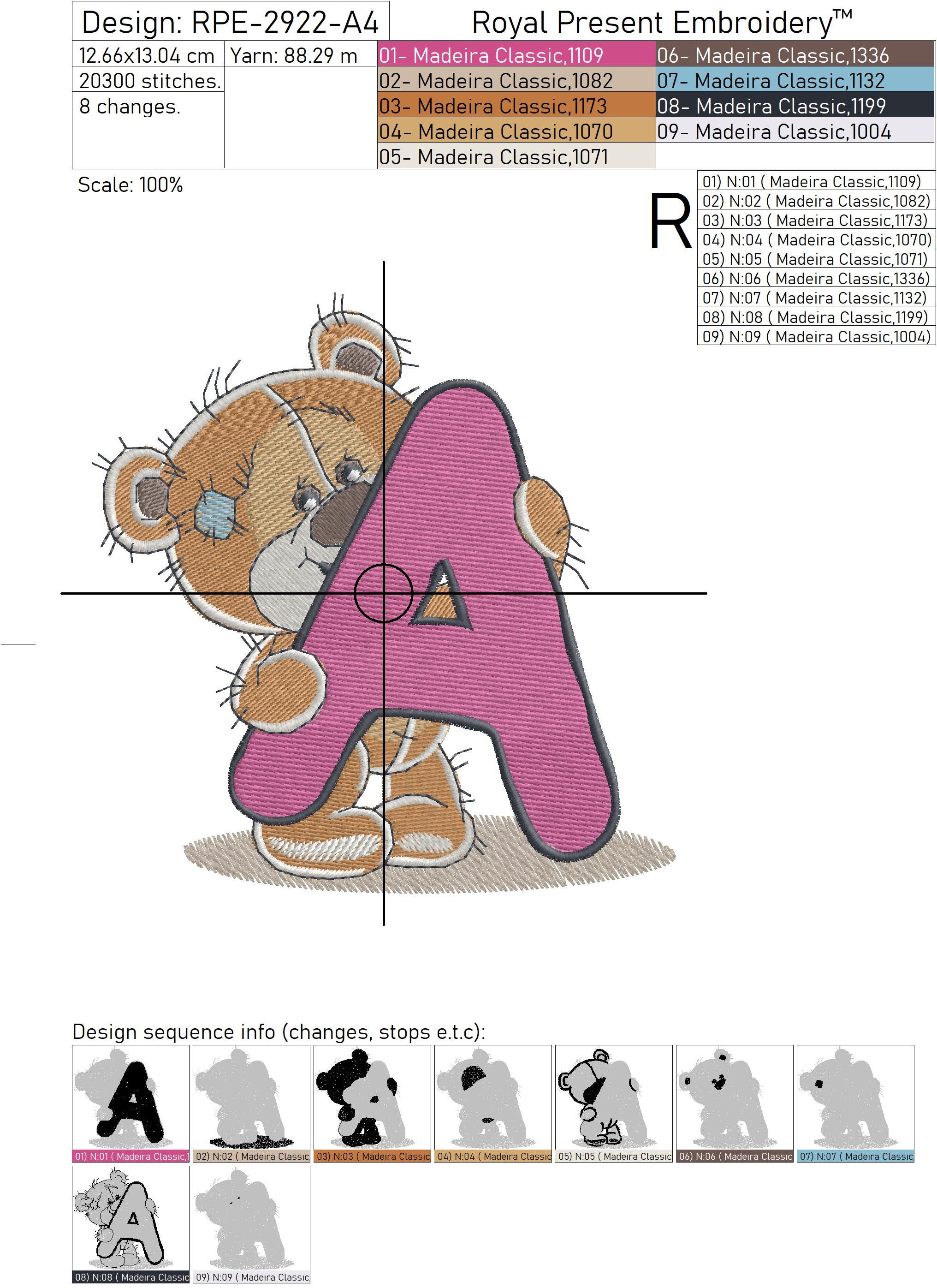 Teddy Bear Letter A Machine Embroidery Design 4 Sizes | Etsy