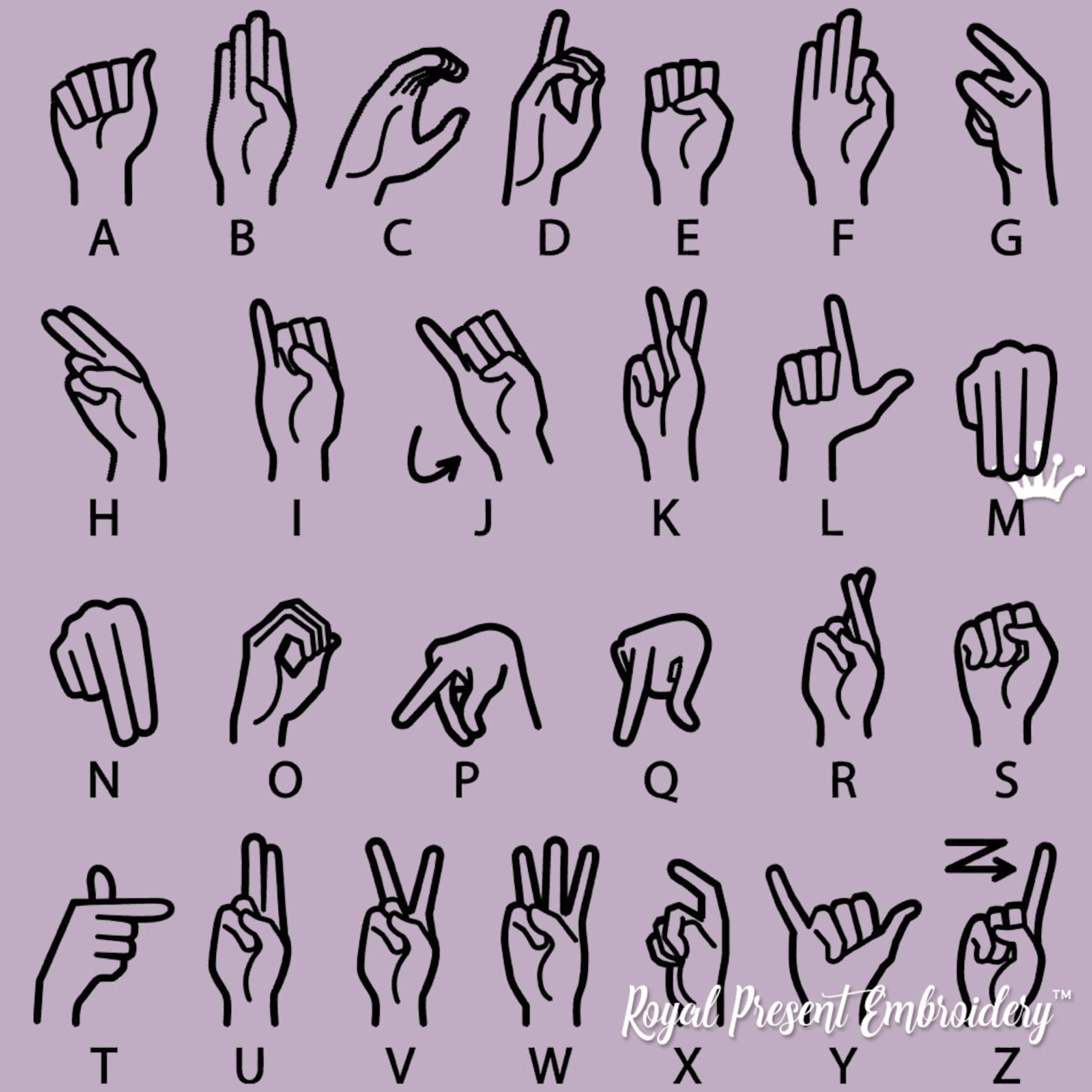 Sign Language Alphabet Machine Embroidery Designs - 3 Sizes - Etsy