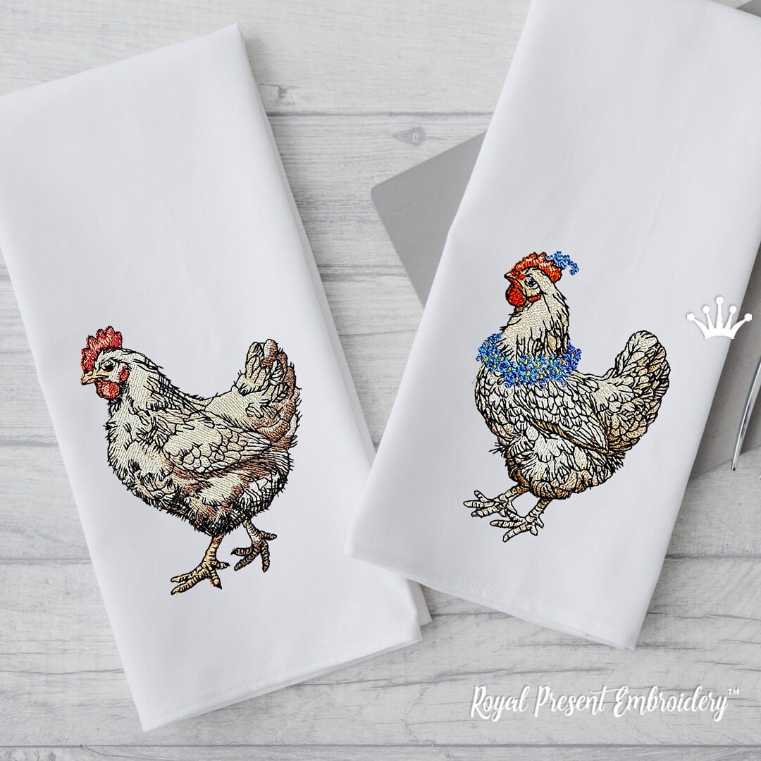 Two Chickens Set Machine Embroidery Designs - 3 Sizes - Etsy