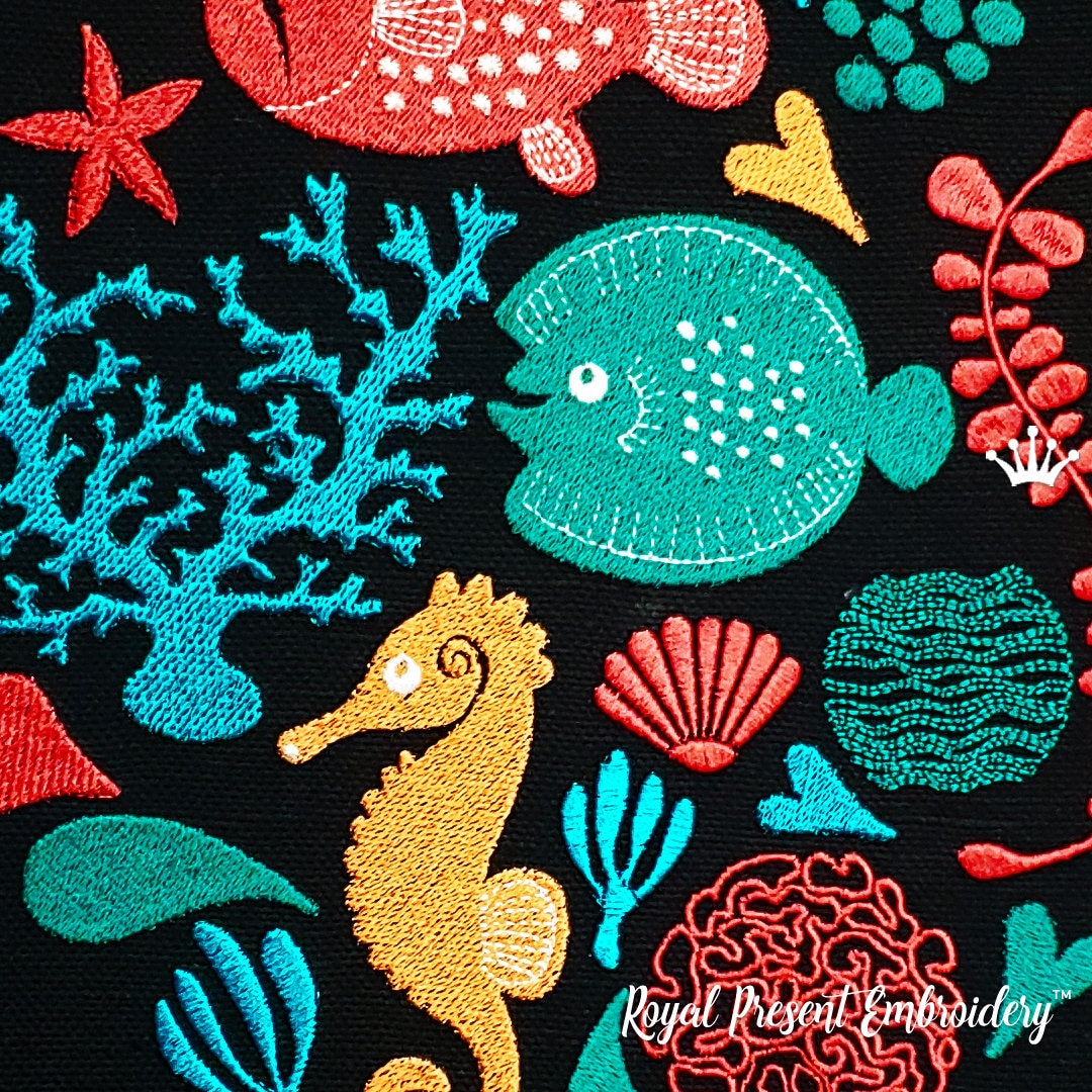Marine Life Machine Embroidery Design - 4 Sizes - Etsy