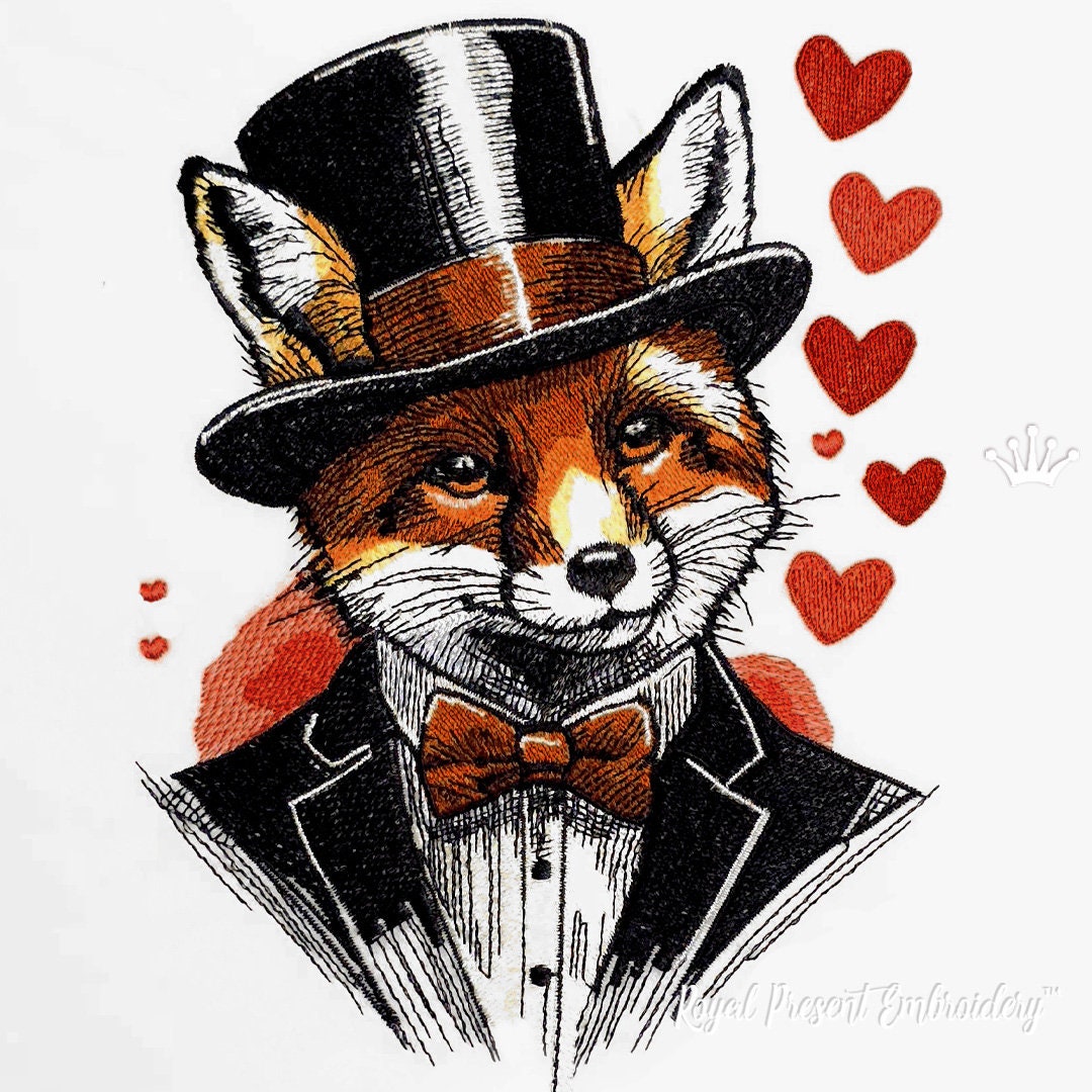 Fox Gentleman Portrait Machine Embroidery Design - 4 Sizes - Etsy