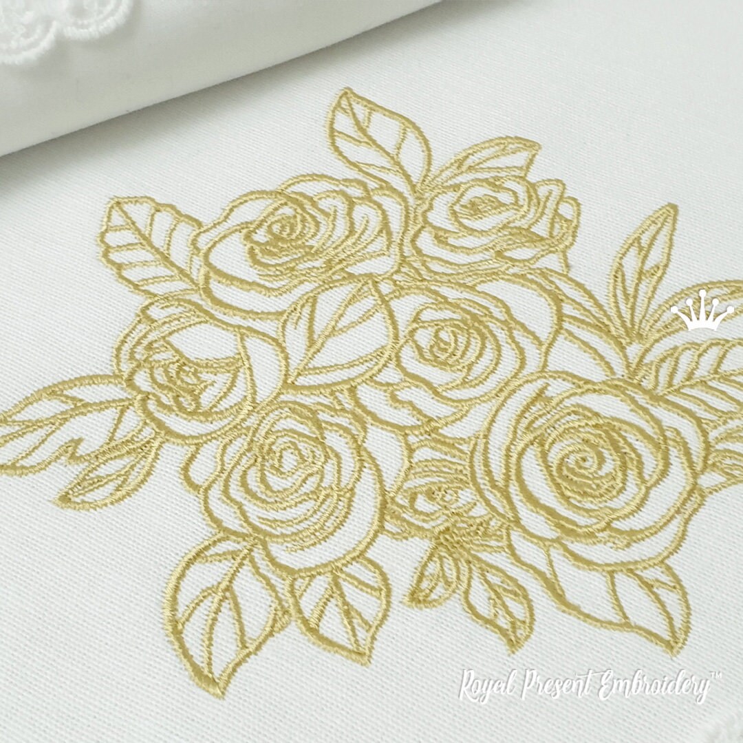 Contour Blooming Roses Bouquet Machine Embroidery Design - 4 Sizes - Etsy