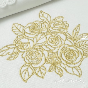 Contour Blooming Roses Bouquet Machine Embroidery Design - 4 Sizes - Etsy