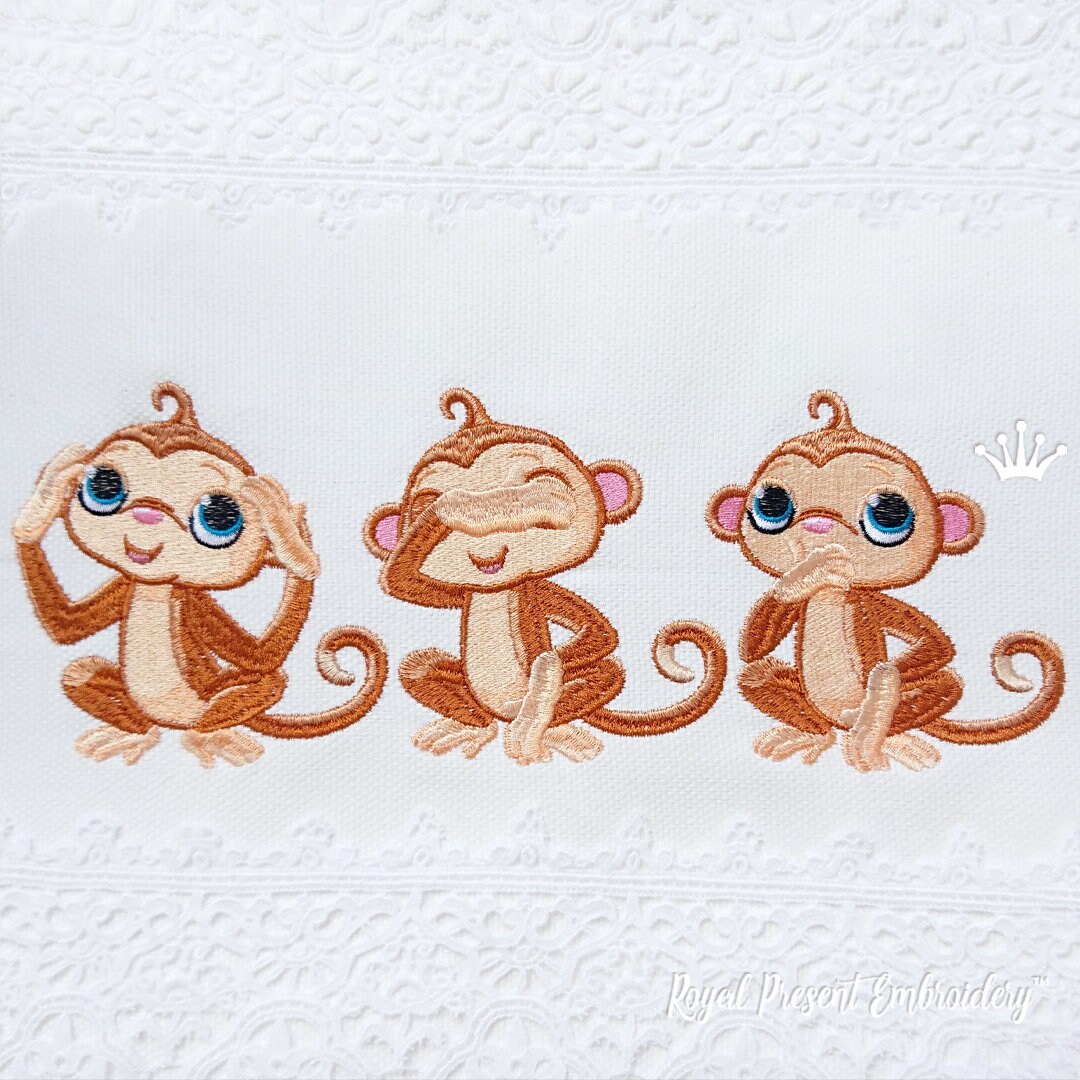Three Cute Monkeys Machine Embroidery Design - 2 Sizes - Etsy