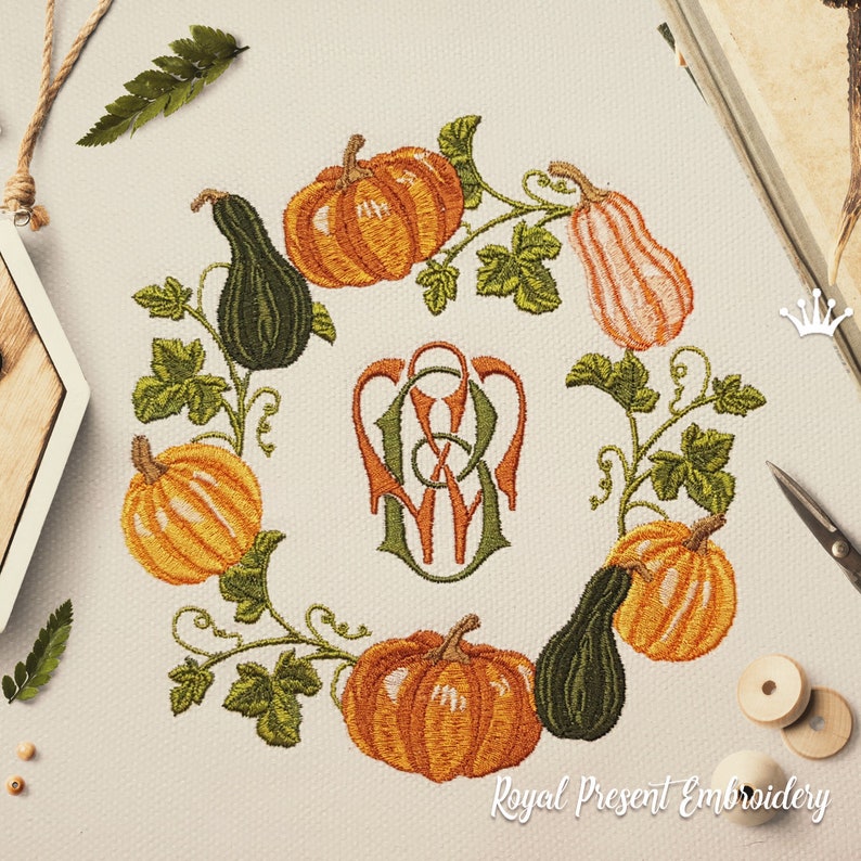 Pumpkins Wreath Machine Embroidery Design 3 Sizes - Etsy