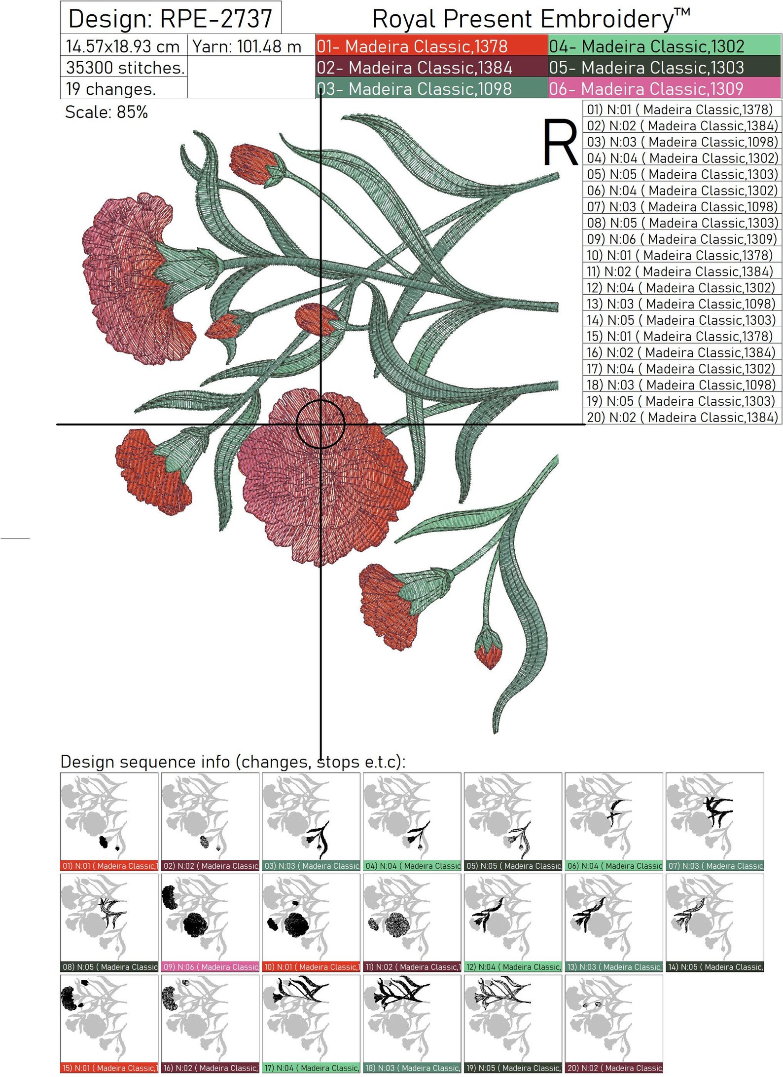Carnation Corner Machine Embroidery Design 3 Sizes | Etsy