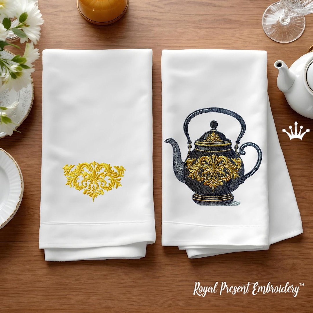 Baroque Teapot Set Machine Embroidery Design - 4 Sizes - Etsy