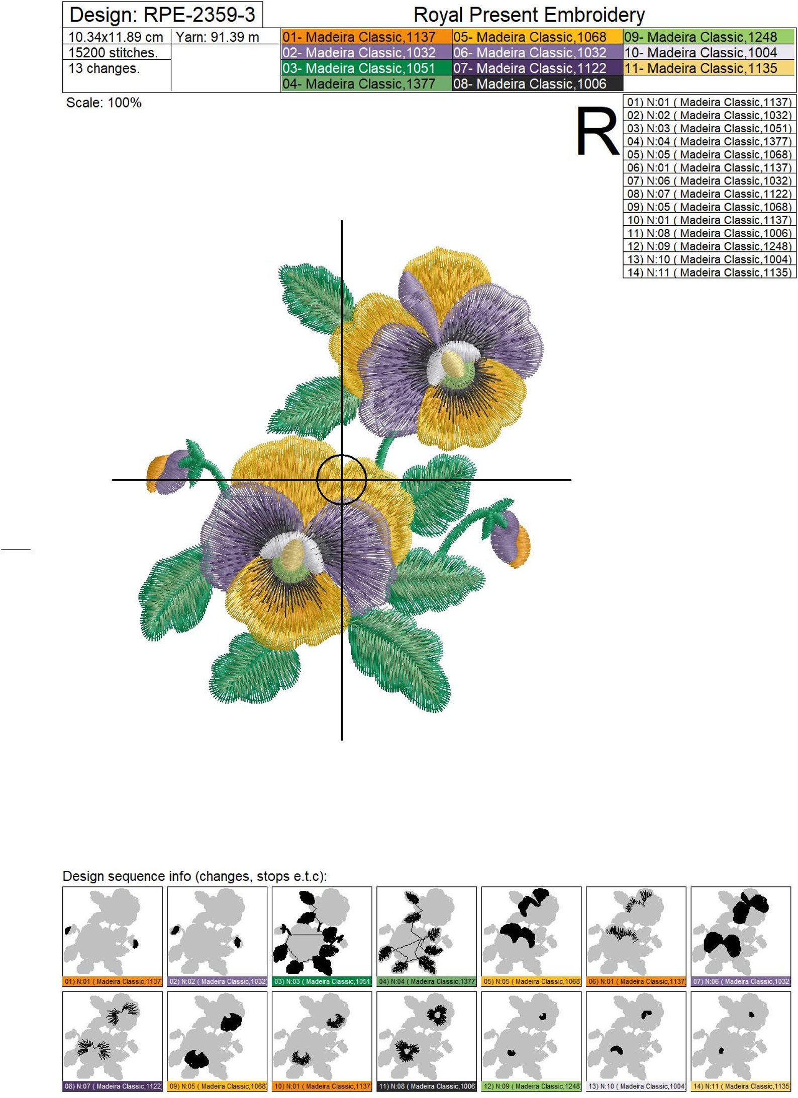 Pansies Flowers Machine Embroidery Design - 3 Sizes - Etsy