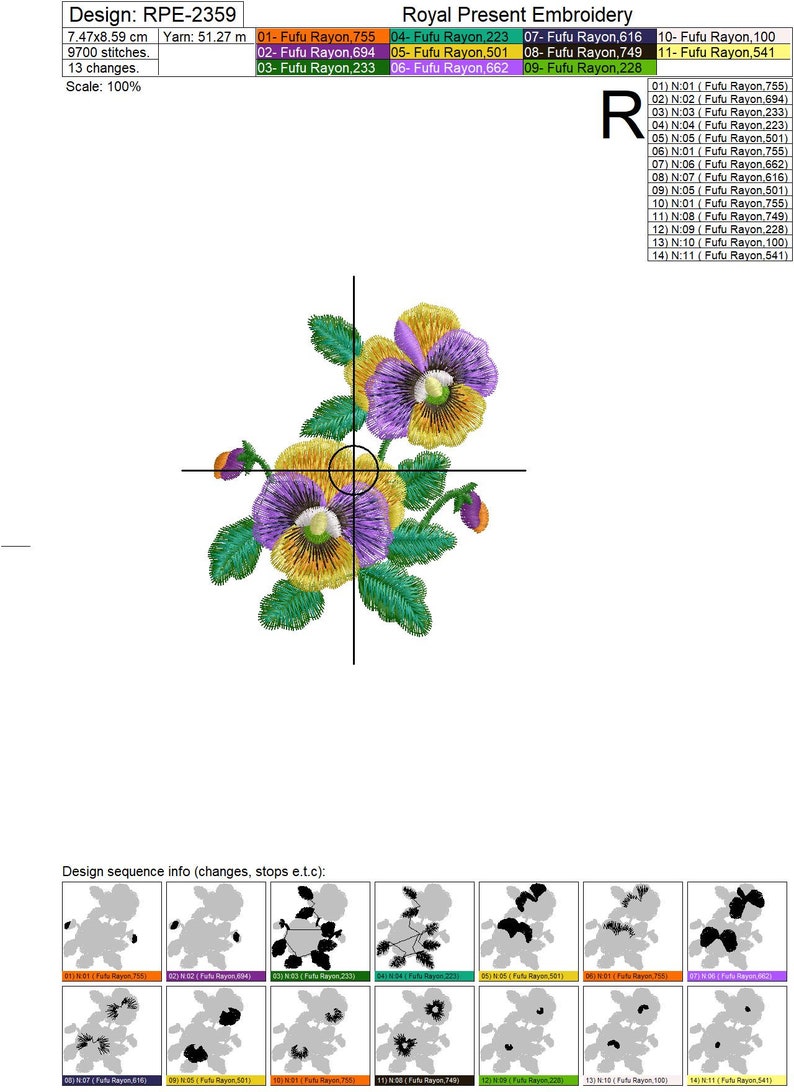 Pansies Flowers Machine Embroidery Design 3 Sizes | Etsy