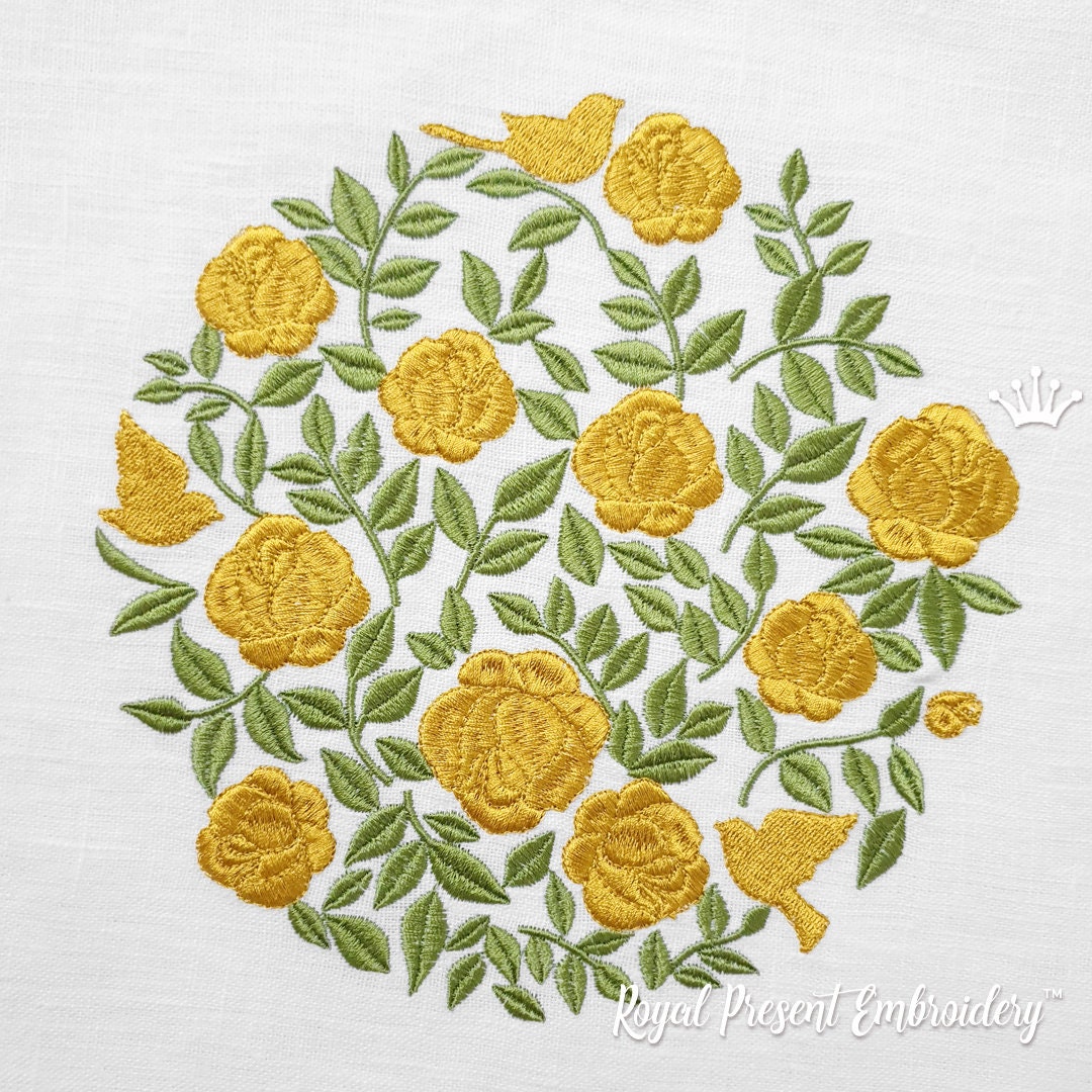 Round Rose Bush Machine Embroidery Design 3 Sizes - Etsy