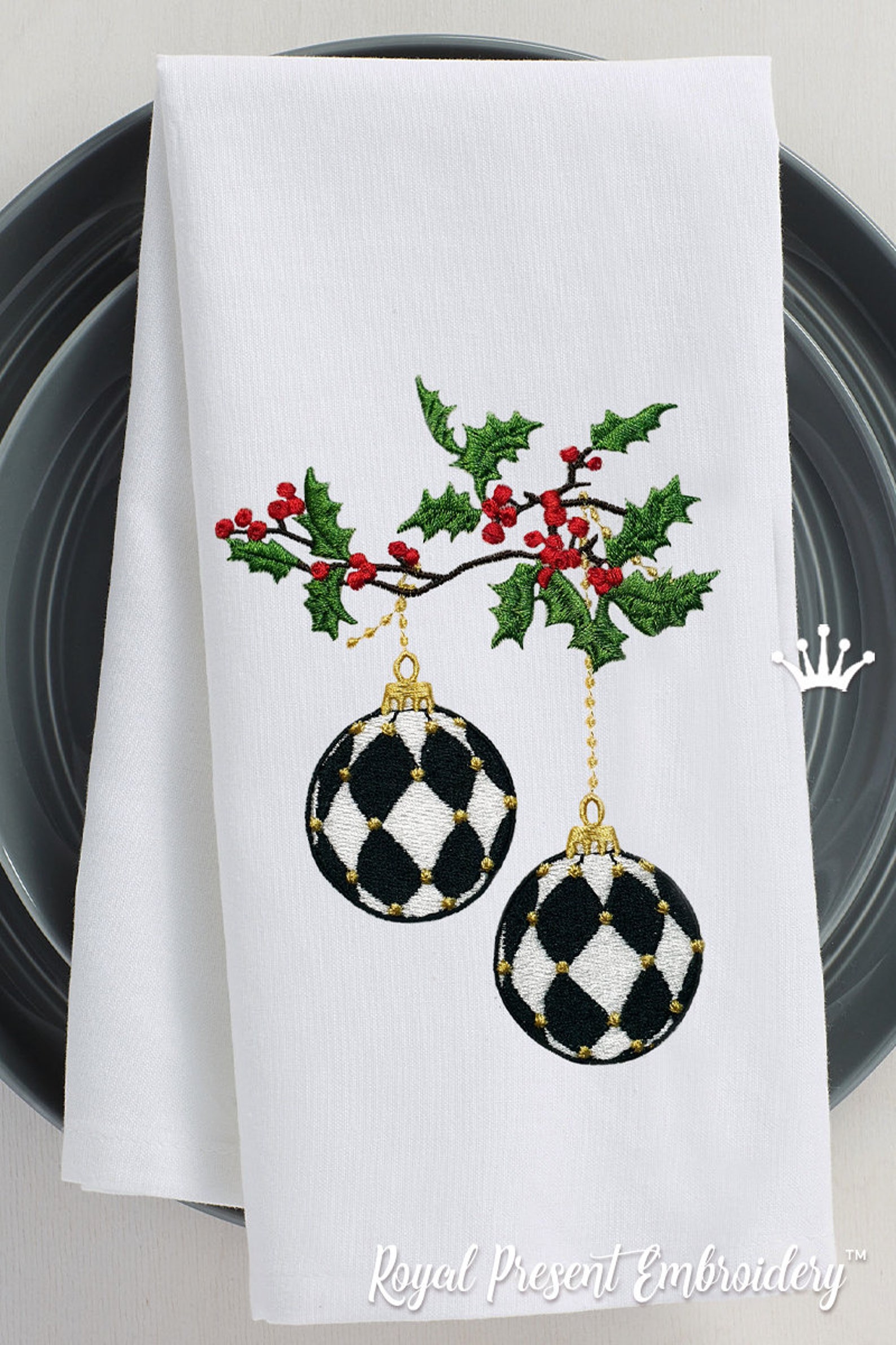 Checkered Christmas Balls Machine Embroidery Design - Etsy