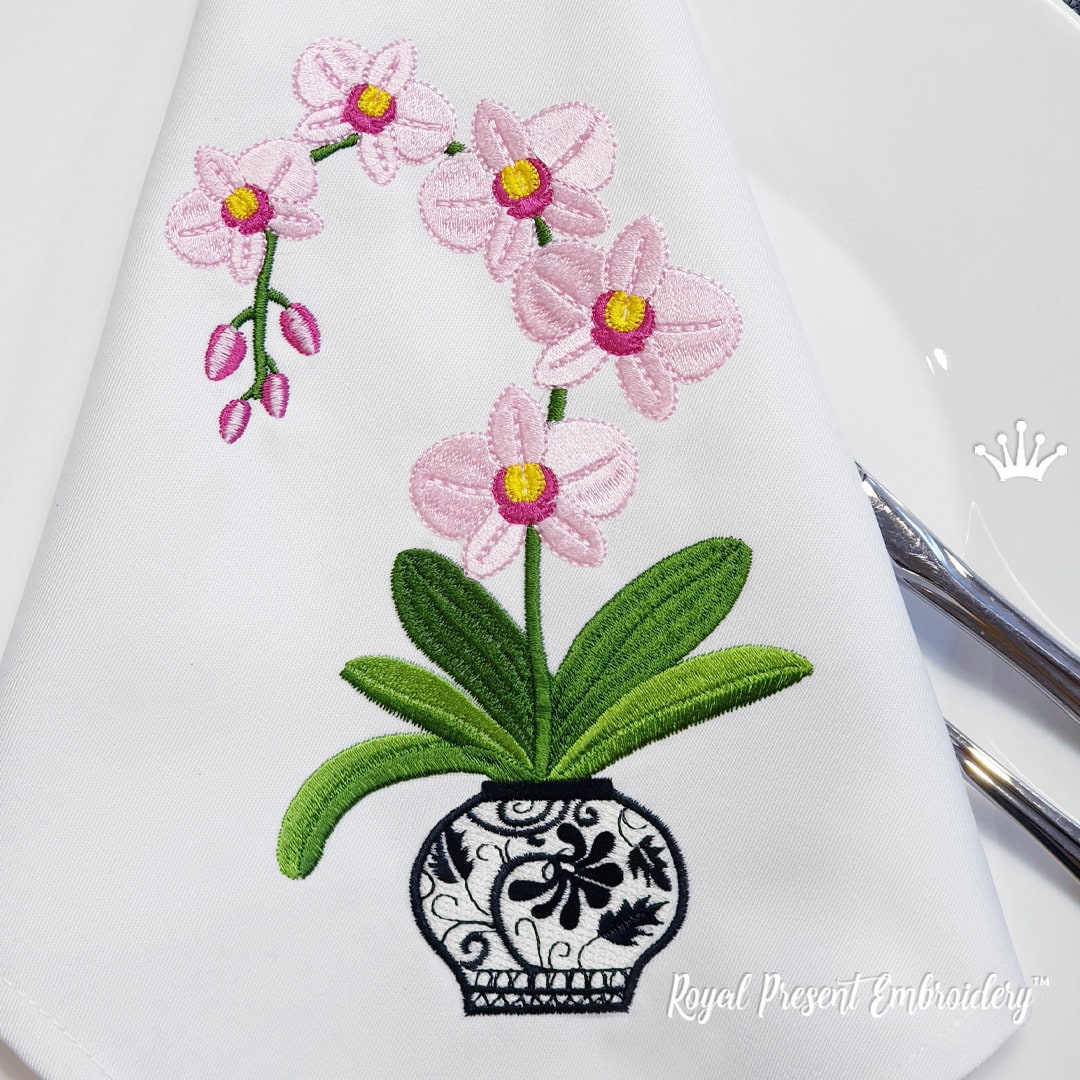 Pink Orchid Flowers Machine Embroidery Design - 4 Sizes - Etsy