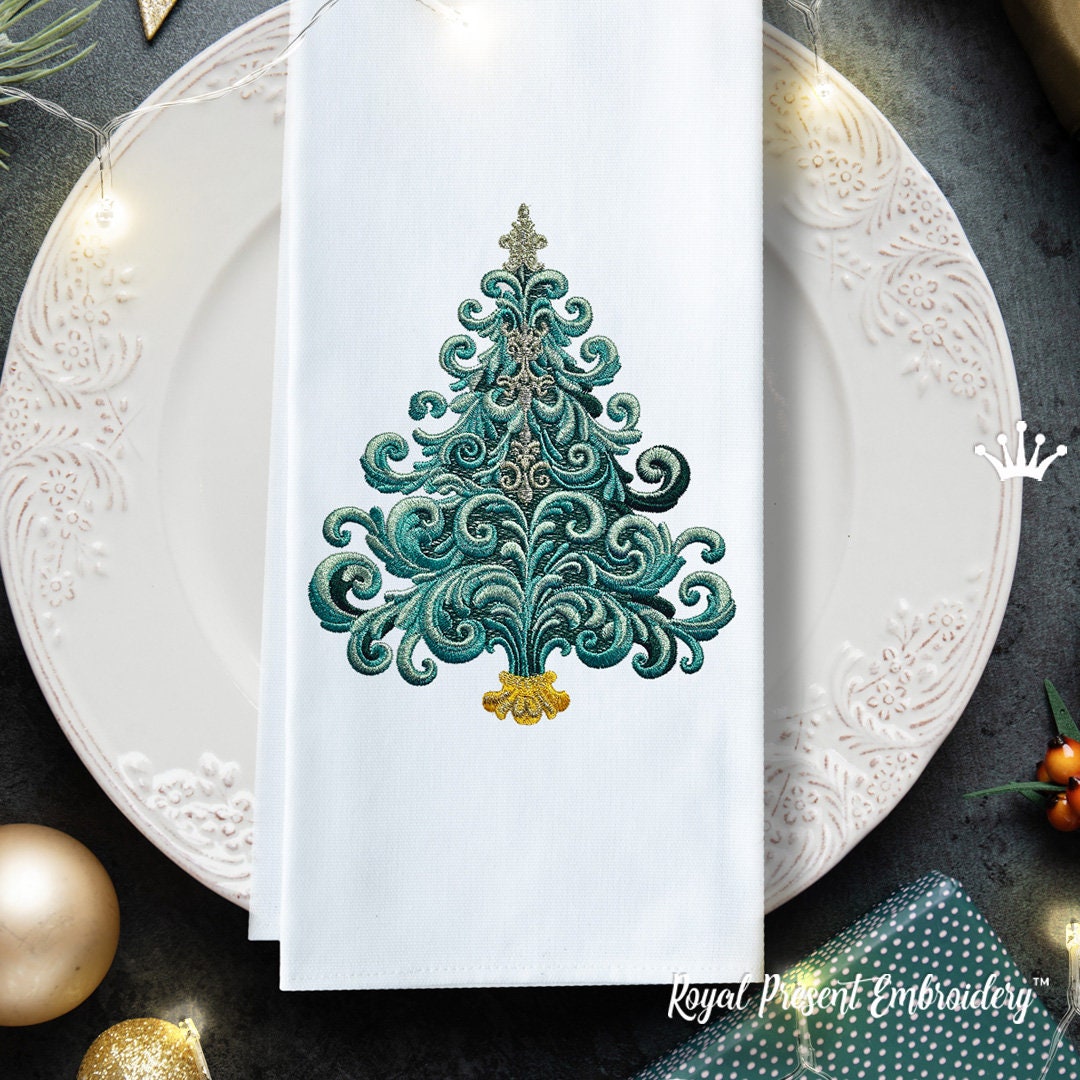 Christmas Tree in Rococo Style Machine Embroidery Design - 4 Sizes - Etsy