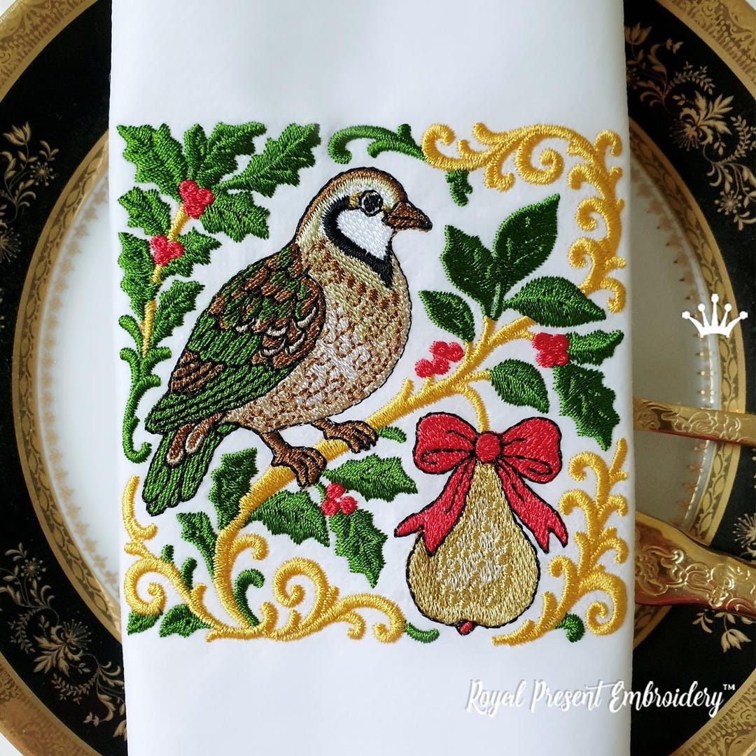 Christmas Partridge on a Pear Tree Machine Embroidery Designs - 3 Sizes ...