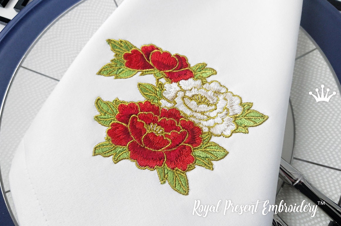 Peonies Machine Embroidery Design 3 Sizes | Etsy