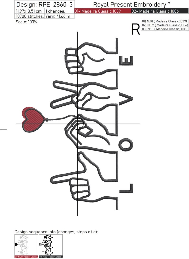 Sign Language LOVE Lettering Machine Embroidery Design - 9 Sizes - Etsy