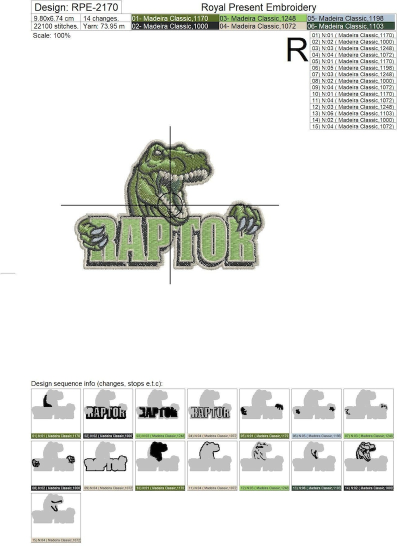 Dinosaur Velociraptor Machine Embroidery Design - 3 Sizes - Etsy