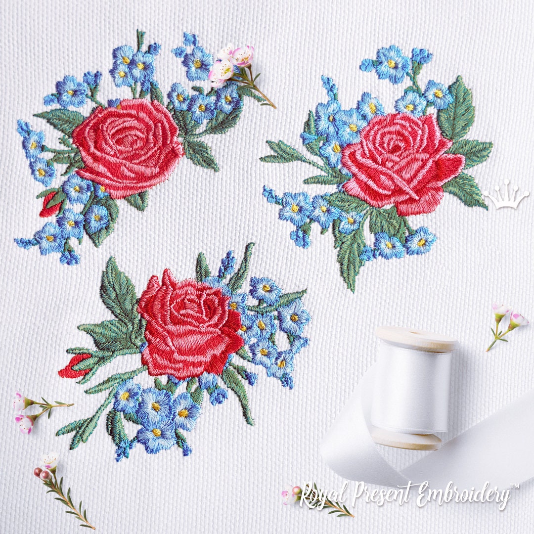 Roses and Forget-me-nots Machine Embroidery Designs - Etsy