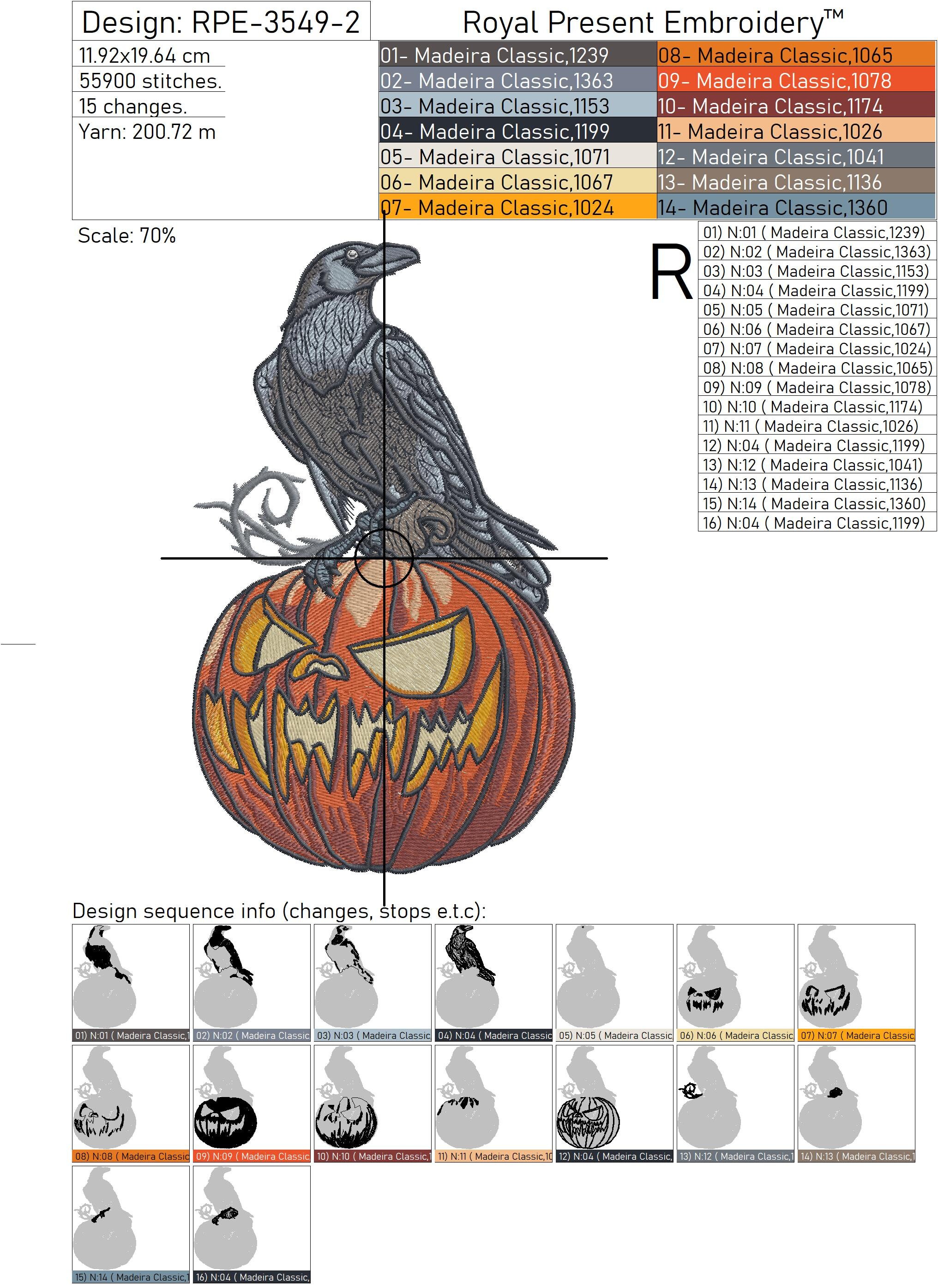Raven on Jack Pumpkin Machine Embroidery Design - 4 Sizes - Etsy