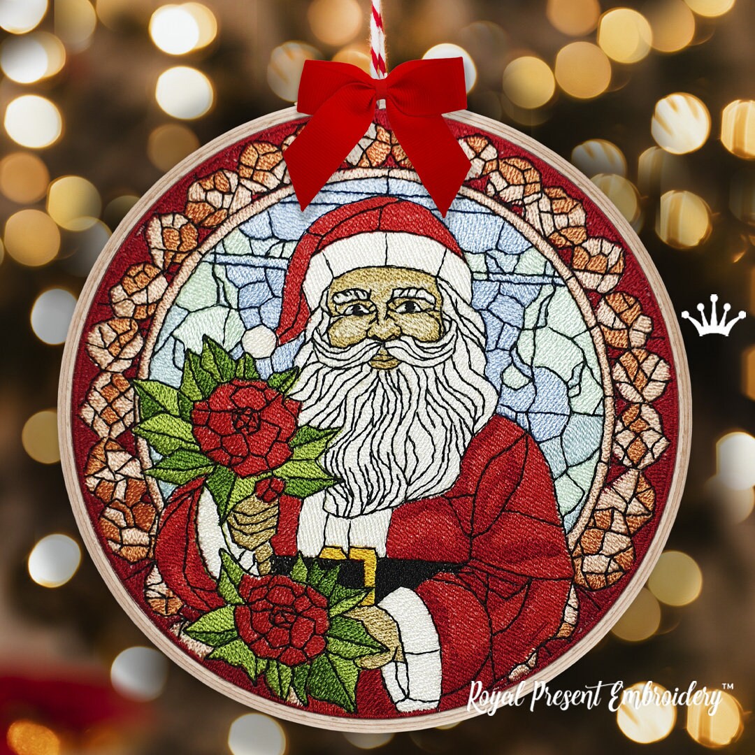Stained Glass Santa Round Machine Embroidery Design in 4 Sizes - Etsy