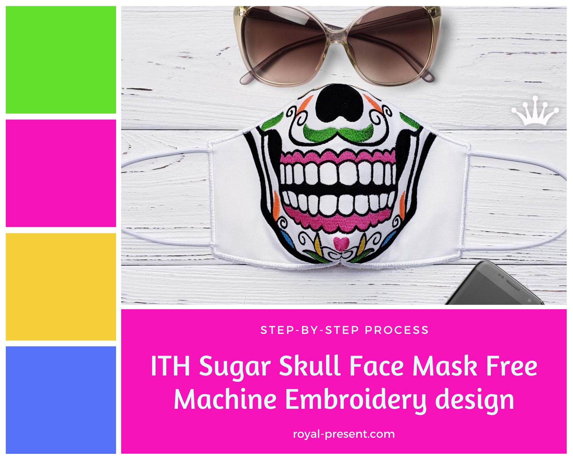 ITH Sugar Skull Face Mask Machine Embroidery Design 3 Sizes - Etsy