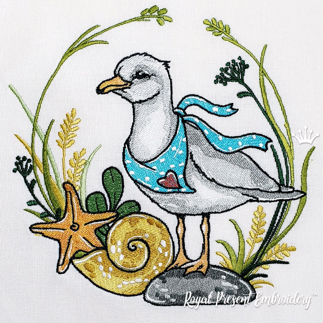 Seagull With Seashells Machine Embroidery Design - 4 Sizes - Etsy